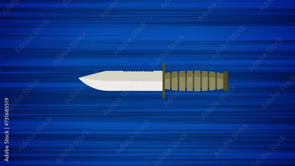 Flying knife on blue background. Animation of flying object. Different ...