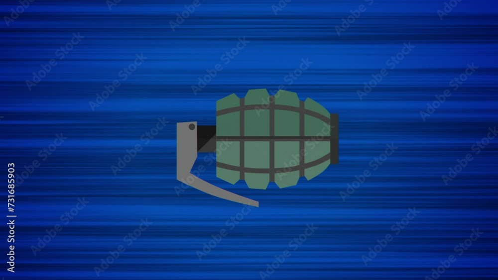 Flying grenade on blue background. Animation of flying object ...