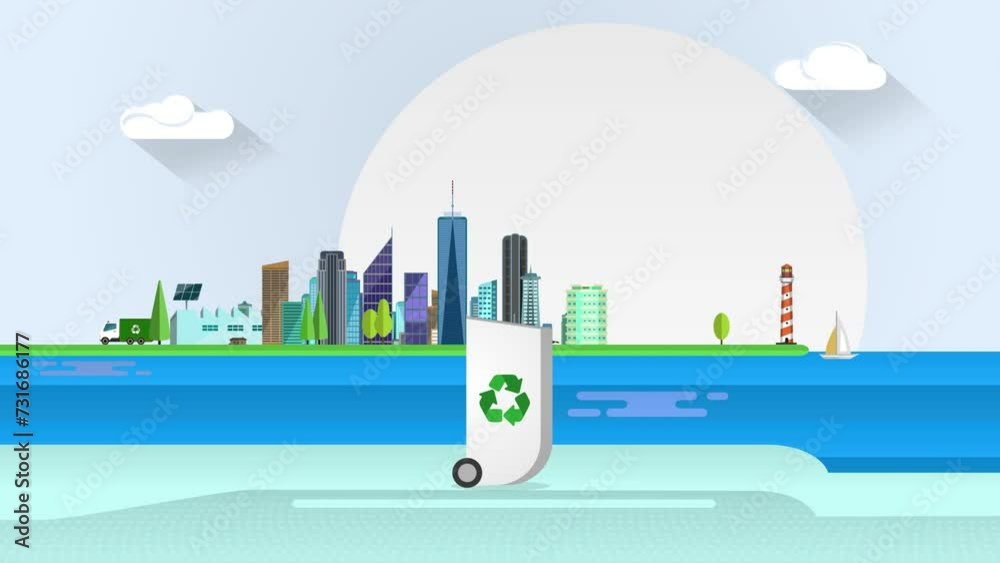 A flat design concept animation, showing a recycling process and ...