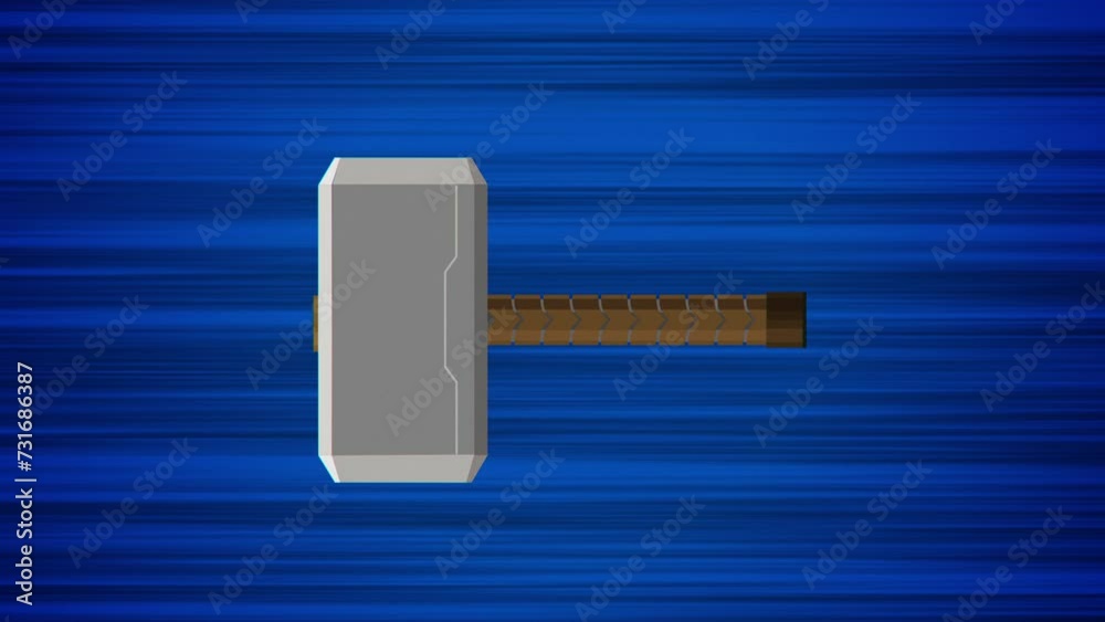 Flying hammer on blue background. Animation of flying object. Different ...