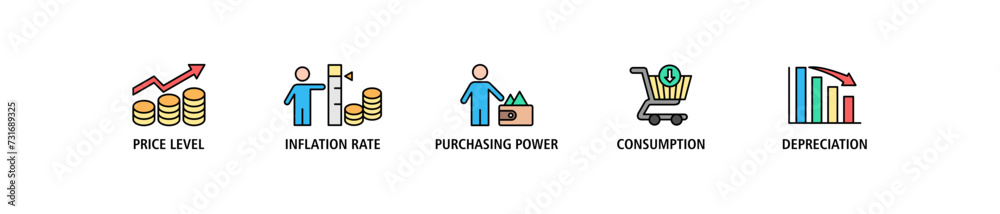 Vetor de Inflation banner web icon set vector illustration concept with ...