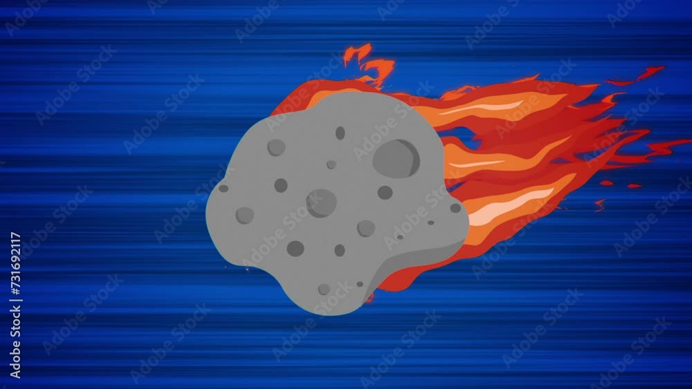 Flying asteroid on blue background. Looped animation of falling ...