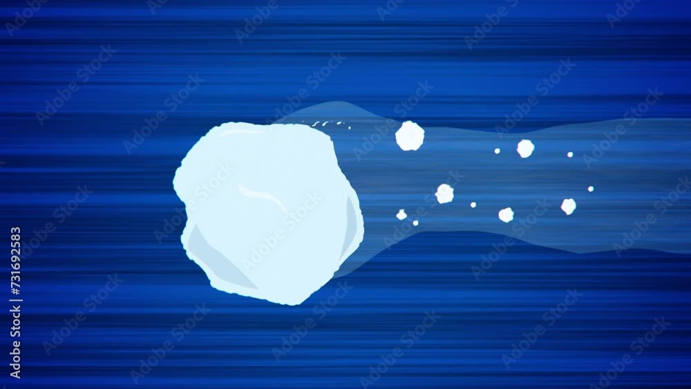 Flying snowball on blue background. Looped animation of throwing snow ...