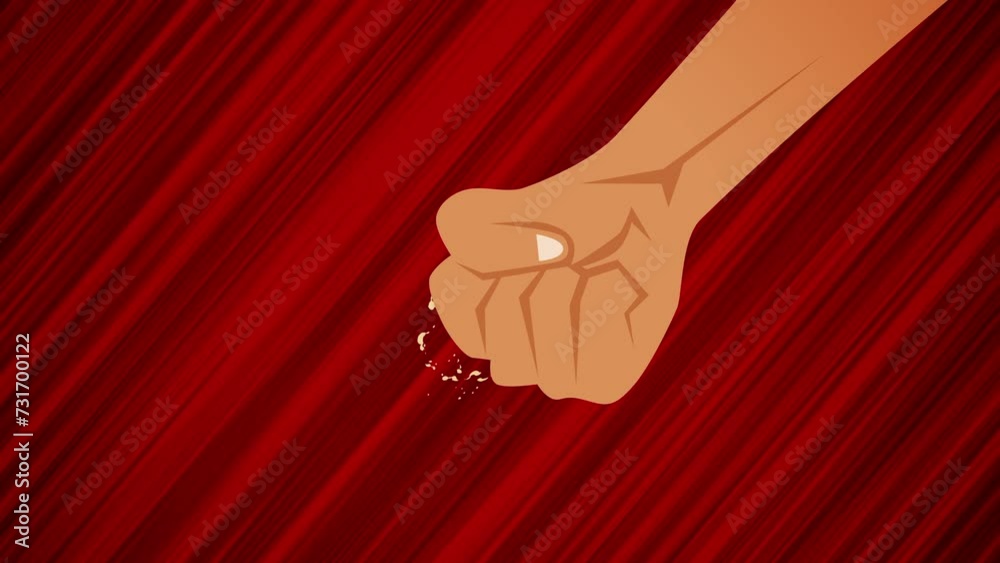 Flying fist on red background. Looped animation of punching fist ...