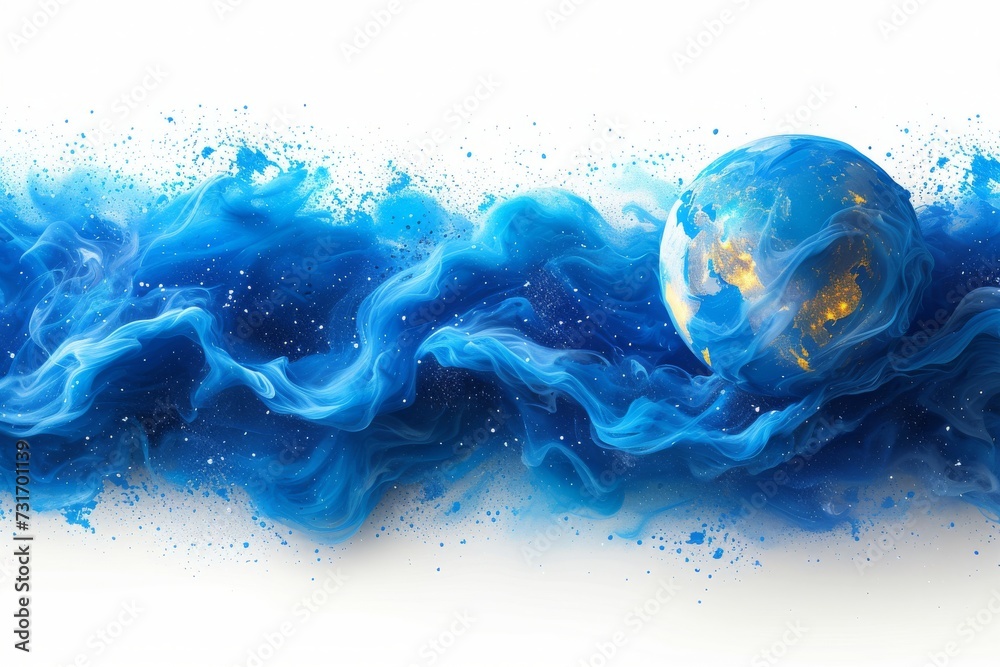 Planet Water: Earth Engulfed in Splashing Blue Water, Symbolizing the ...