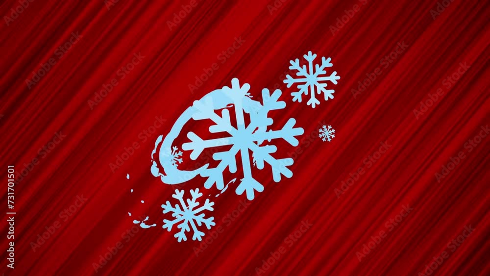 Flying flake of snow on red background. Looped animation of snowflake ...