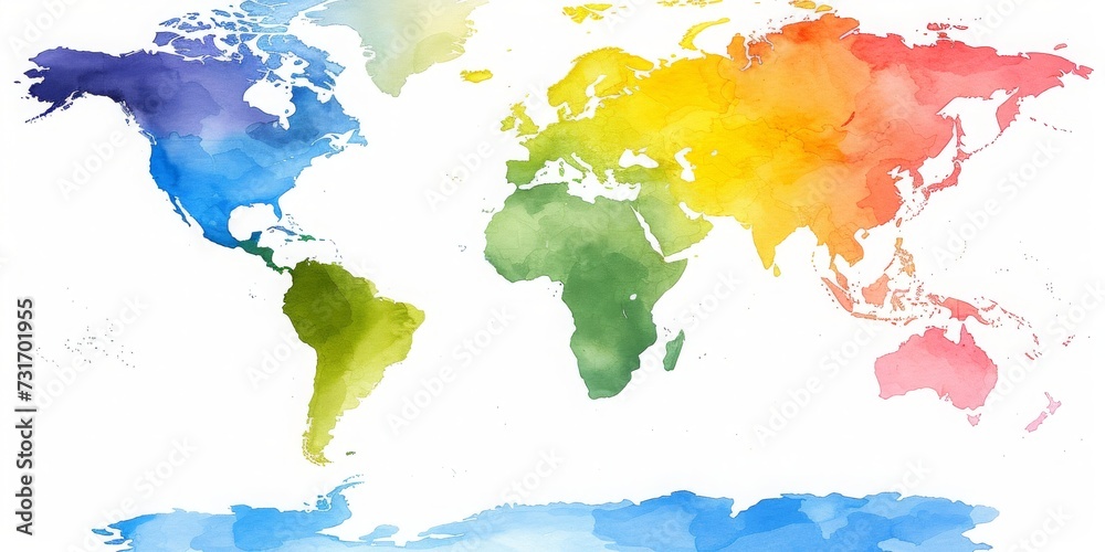Watercolor Painting of the World Map Reflecting the Vivid and Artistic ...