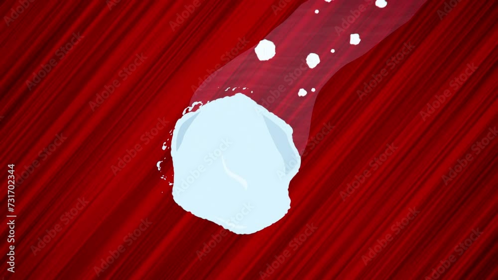 Flying snowball on red background. Looped animation of throwing snow ...