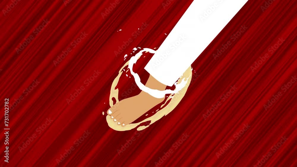 Flying foot on red background. Looped animation of low kick. Moving ...