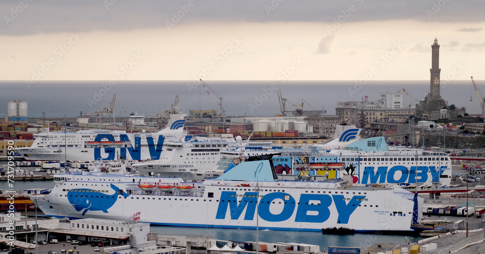 Ferries of the maritime transport companies GNV and Moby in the Italian ...