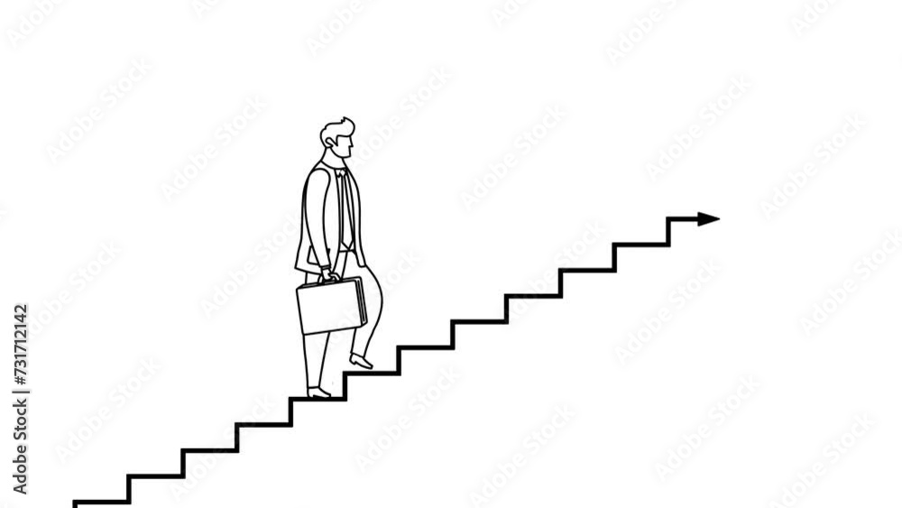 Whiteboard businessman going up chart graph stairs animation. Business ...
