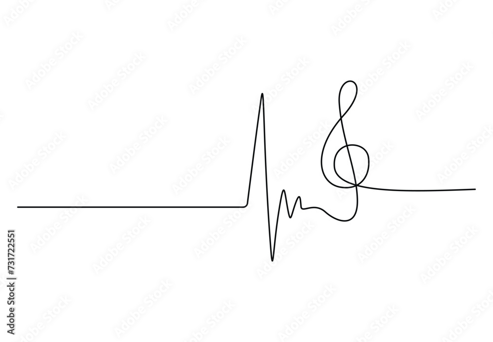 Music note with pulse sign continuous single line drawing vector ...