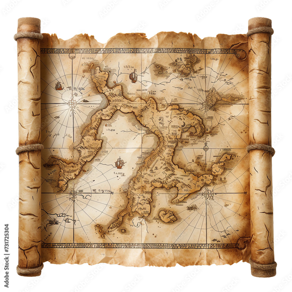 Treasure map scroll, transparent background, isolated image, generative AI Stock Photo | Adobe Stock
