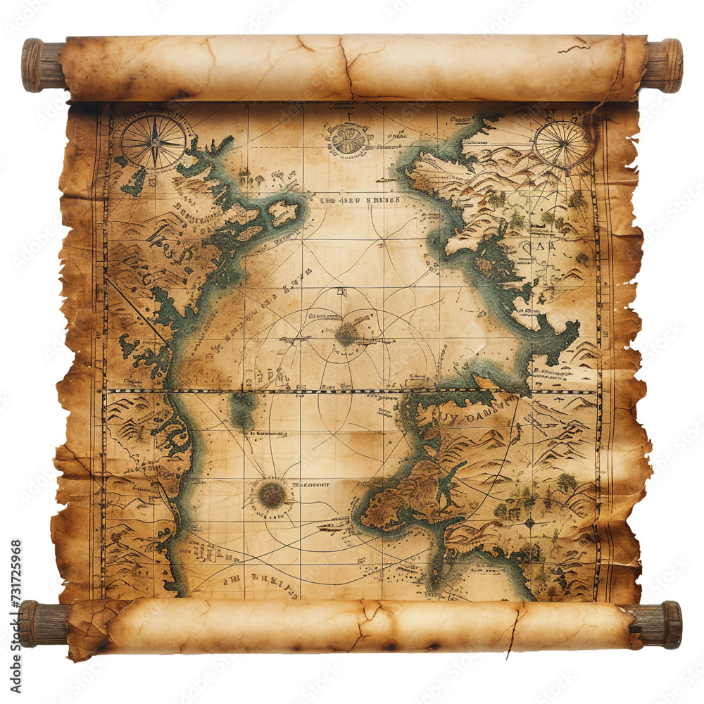 Treasure map scroll, transparent background, isolated image, generative ...