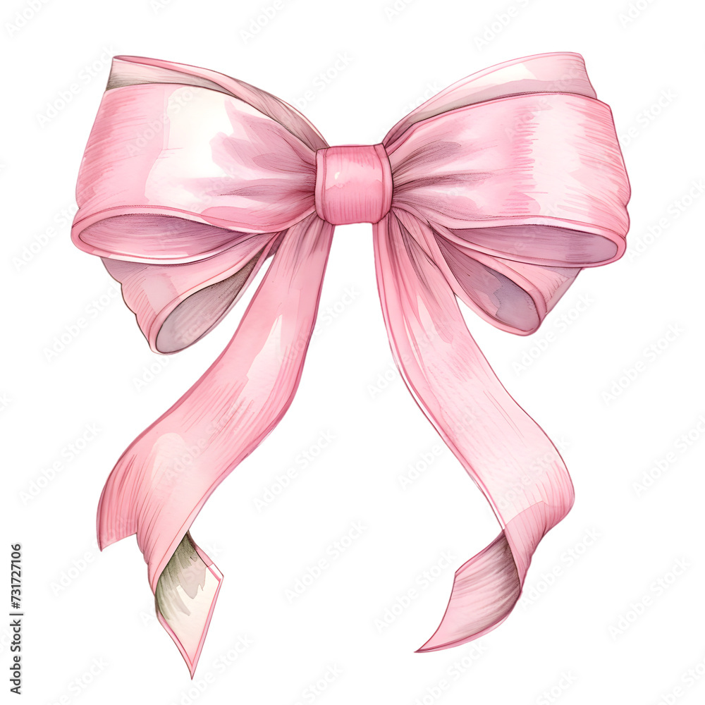 Pink bow watercolor illustration isolated on transparent background ...