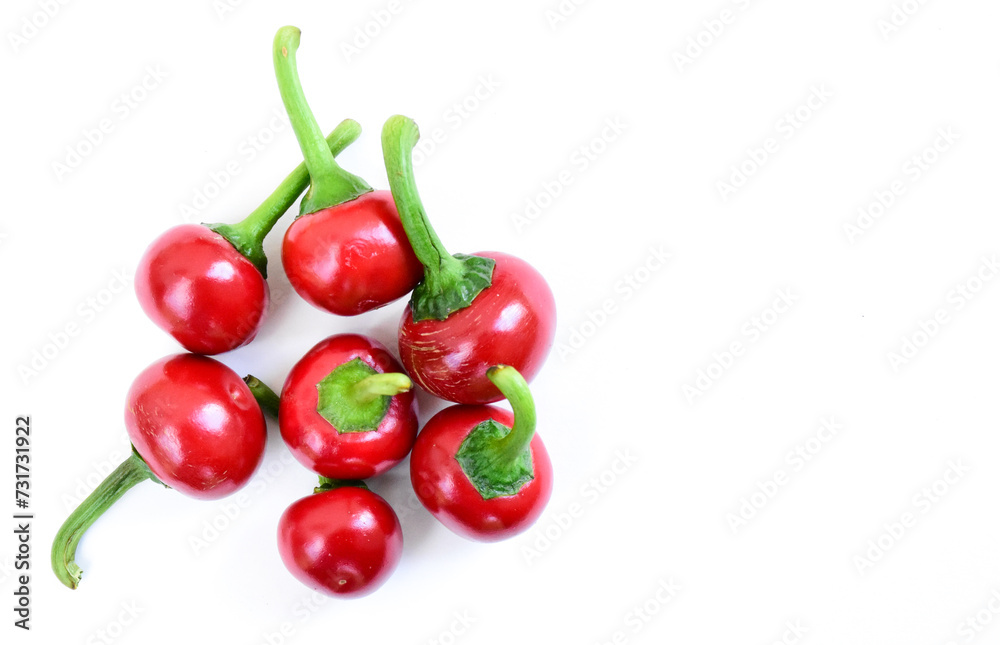 Bunch of cherry hot peppers isolated on white background. Red cherry ...