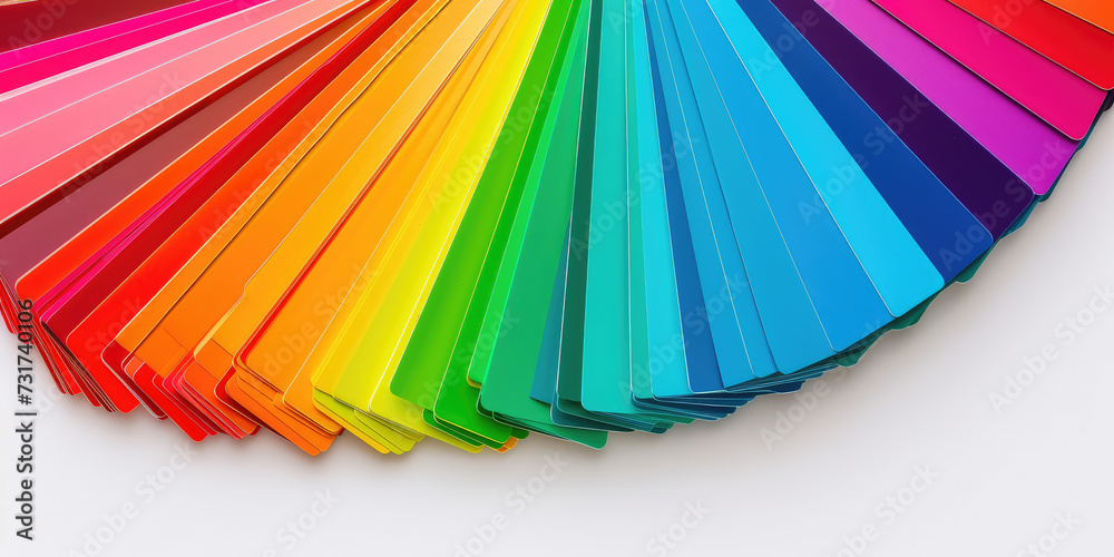 Rainbow Color Swatches Fan. A vibrant color spectrum displayed on a fan ...