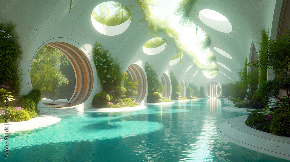 Project of ecological green city area and apartments with futuristic ...