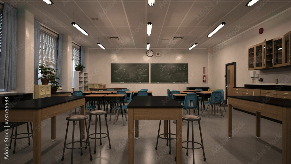 3D rendered illustration of the interior of a school classroom Stock ...