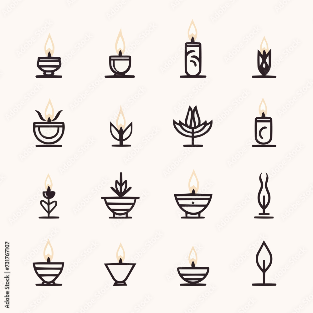 Set Of Candle Logo Line Art Vector Simple Minimalist Illustration