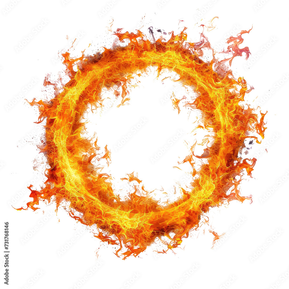 Realistic fire flame circle ring on white background. Round fire flame ...
