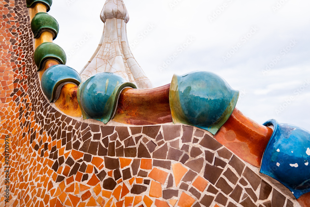 The roof and chimney of Casa Batllo in Barcelona, the building designed ...