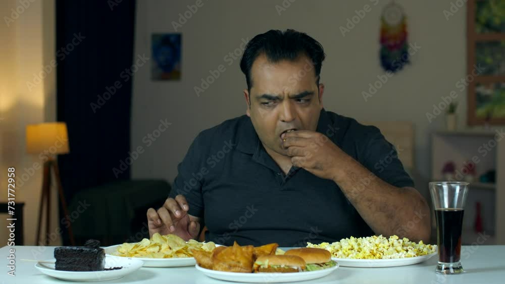 An Indian man eating snacks - unhealthy lifestyle addiction dietary ...