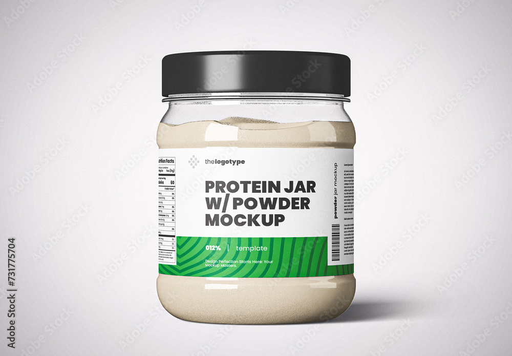 Transparent Plastic Protein Jar Mockup with Black Lid Stock Template ...