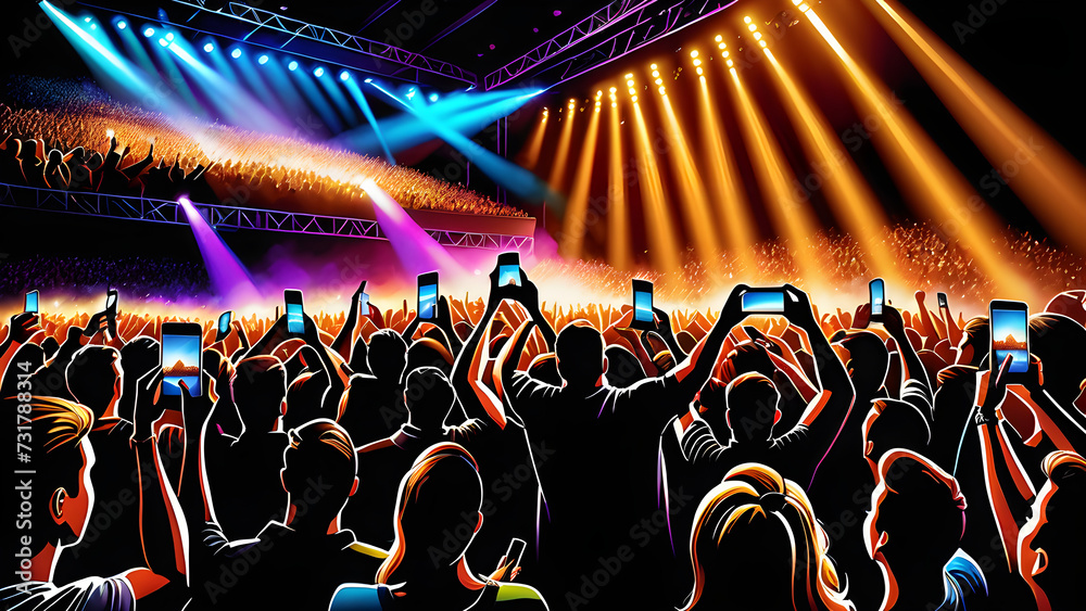 large crowd of people holding up cell phones at a concert Generative Ai ...
