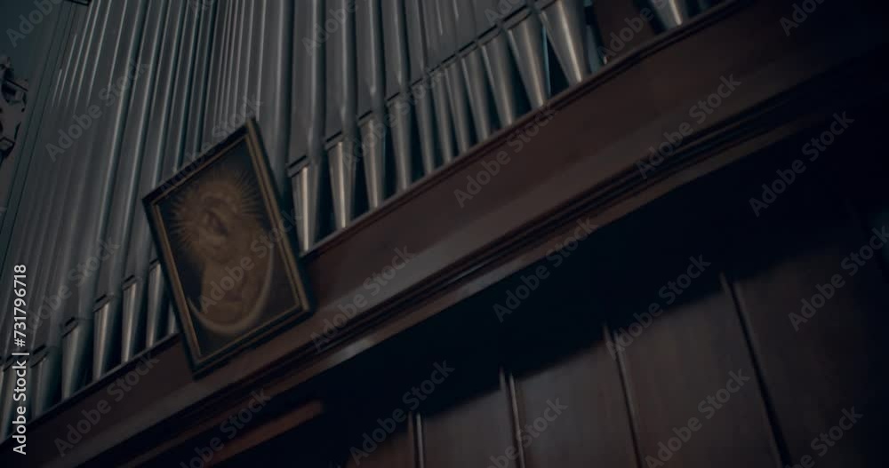 Organ music instrument in cathedral, church organ music playing. Music ...
