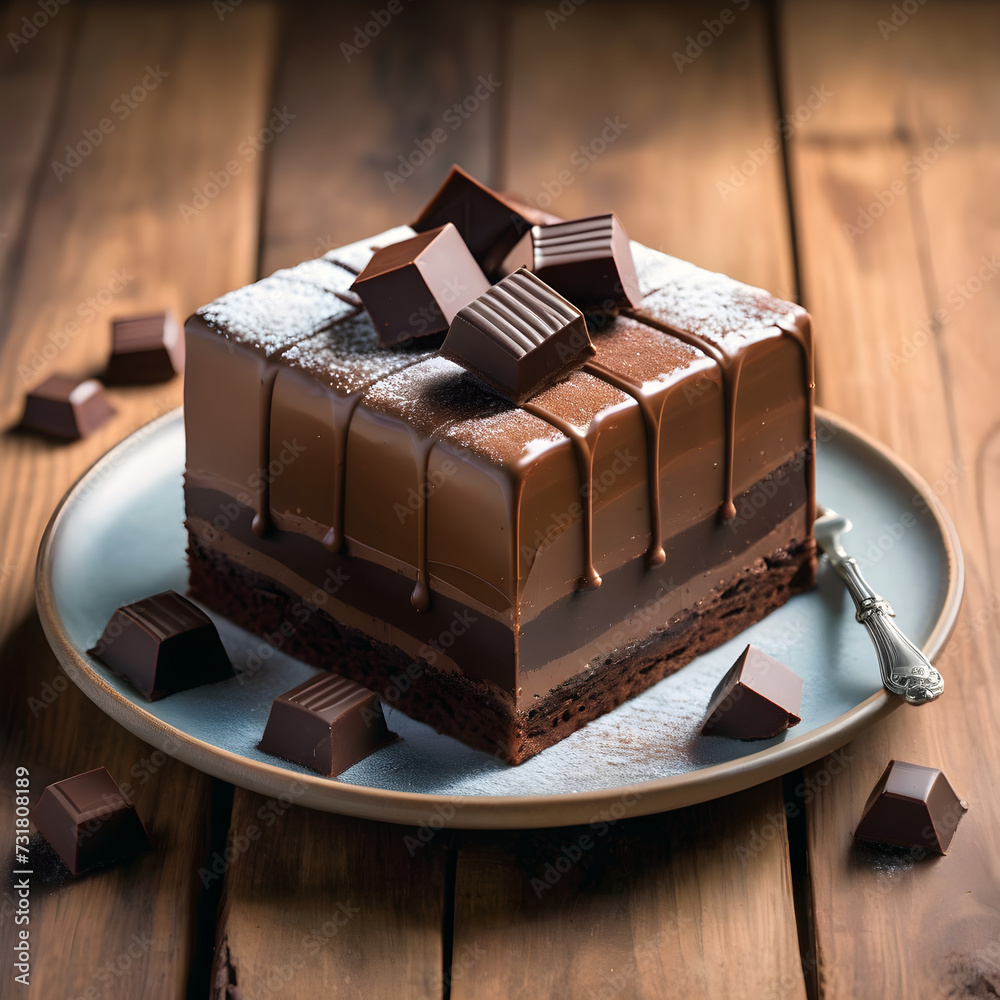 Tentador trozo de pastel hecho de chocolate. Pastel de chocolate sobre ...