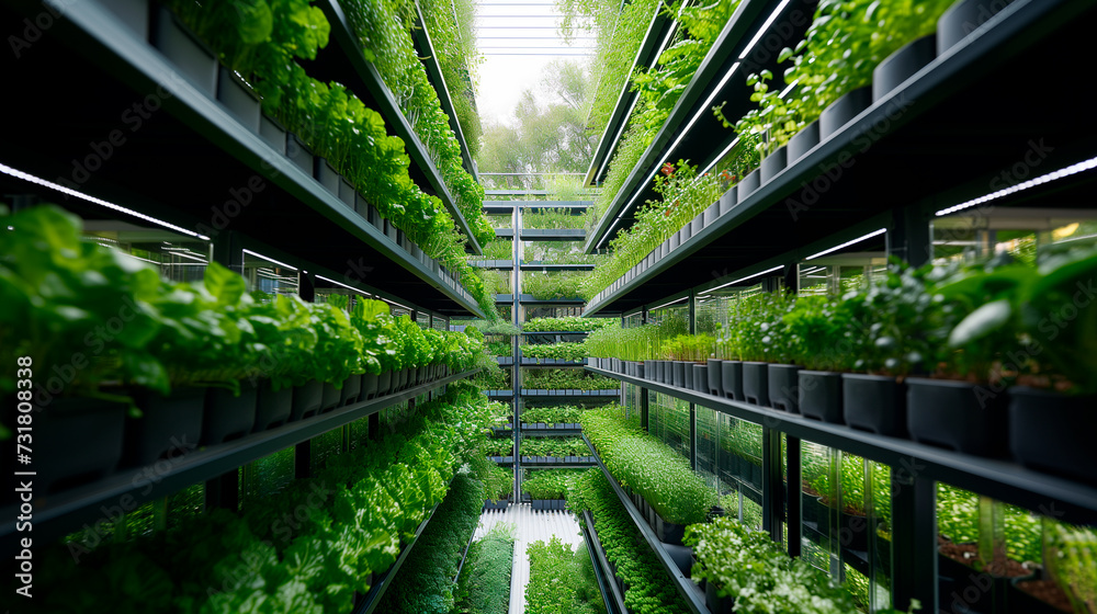 Vegetables are growing in vertical farm. Plants on vertical farms grow ...