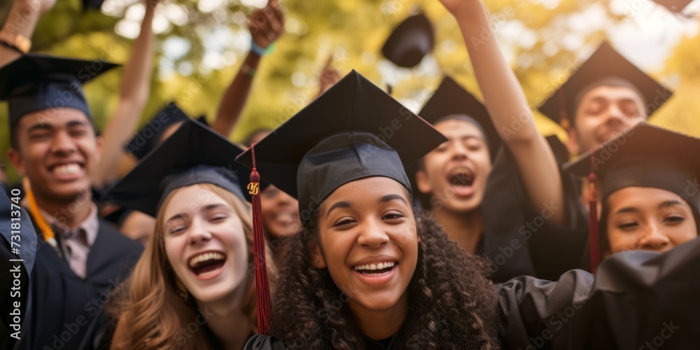 Cheerful Group Of Students Celebrating Their Graduation With Mortar ...