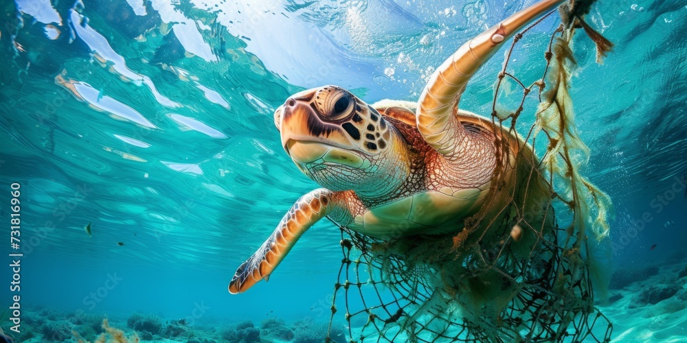 Divers Rescue Trapped Turtle From Underwater Fishing Net, Highlighting ...