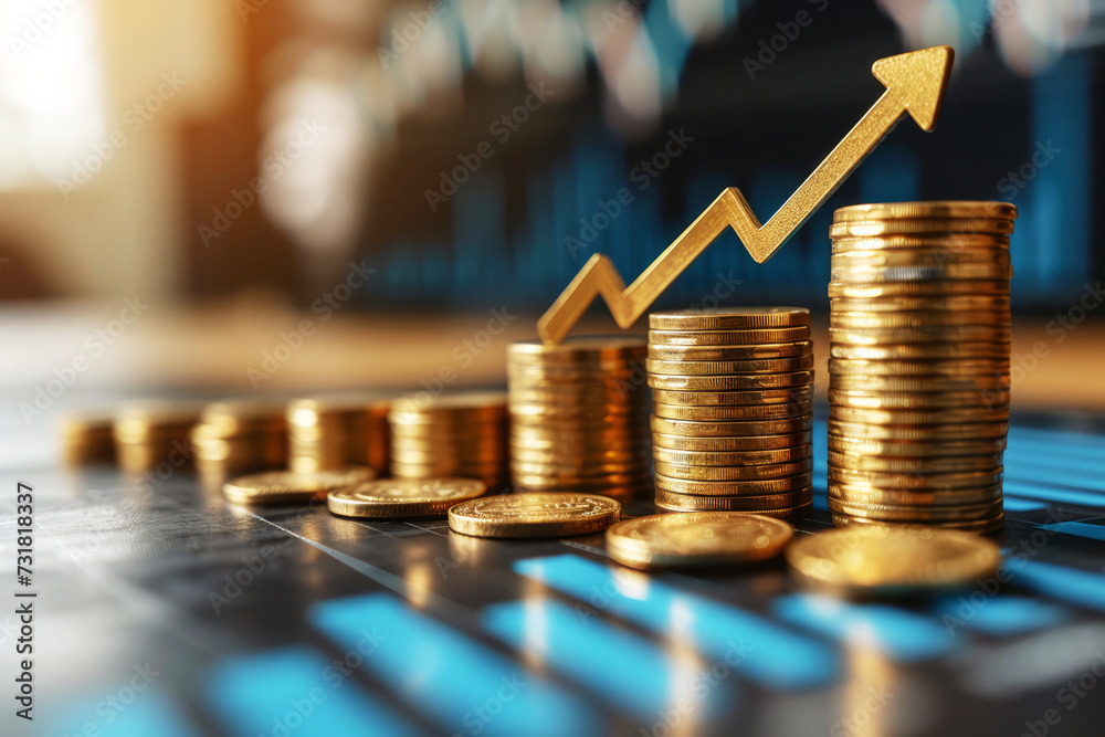 Ascending Financial Growth Concept with Coin Stacks and Upward Arrow ...