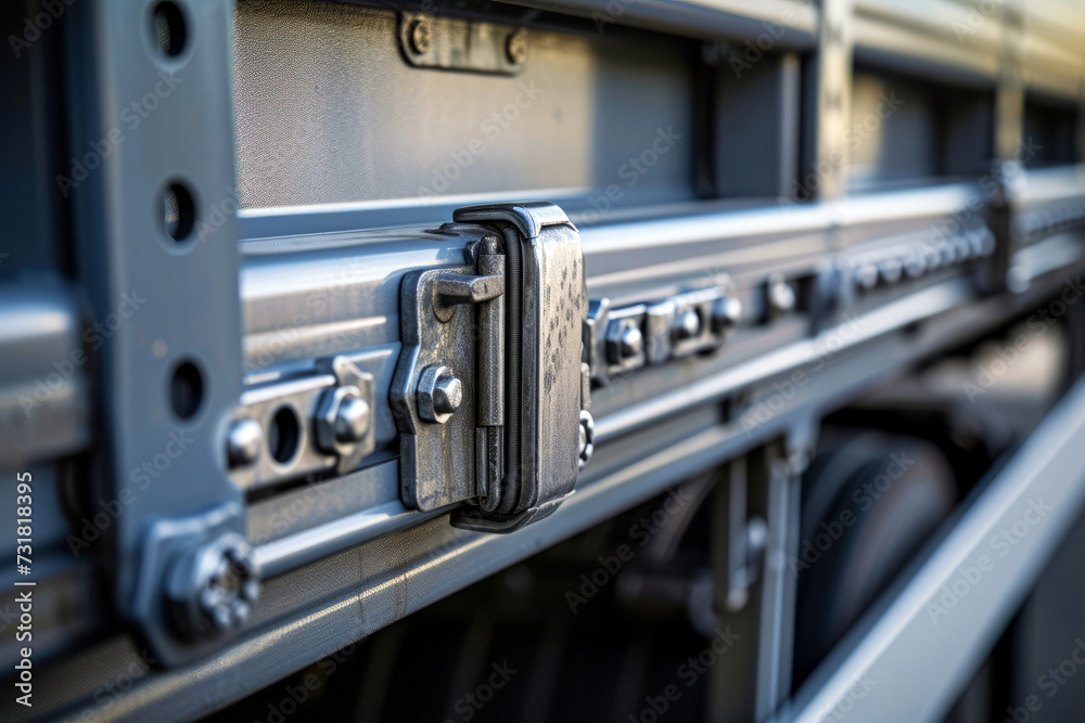 Close-Up of a Secure Truck Latch Mechanism, Macro shot of a metal truck ...