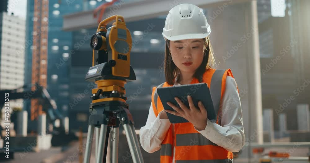 Asian Female Architect Working as a Civil Engineer. Young Japanese ...