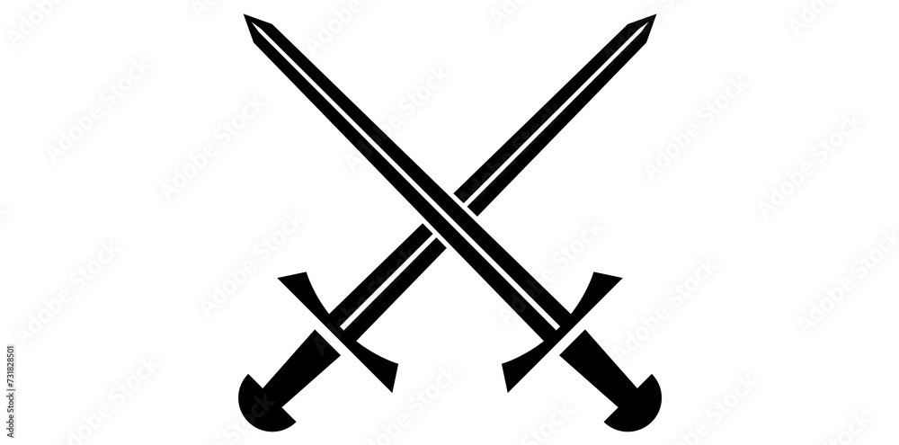 Two Crossed Swords Isolated On White Background, Ancient Swords Vector ...