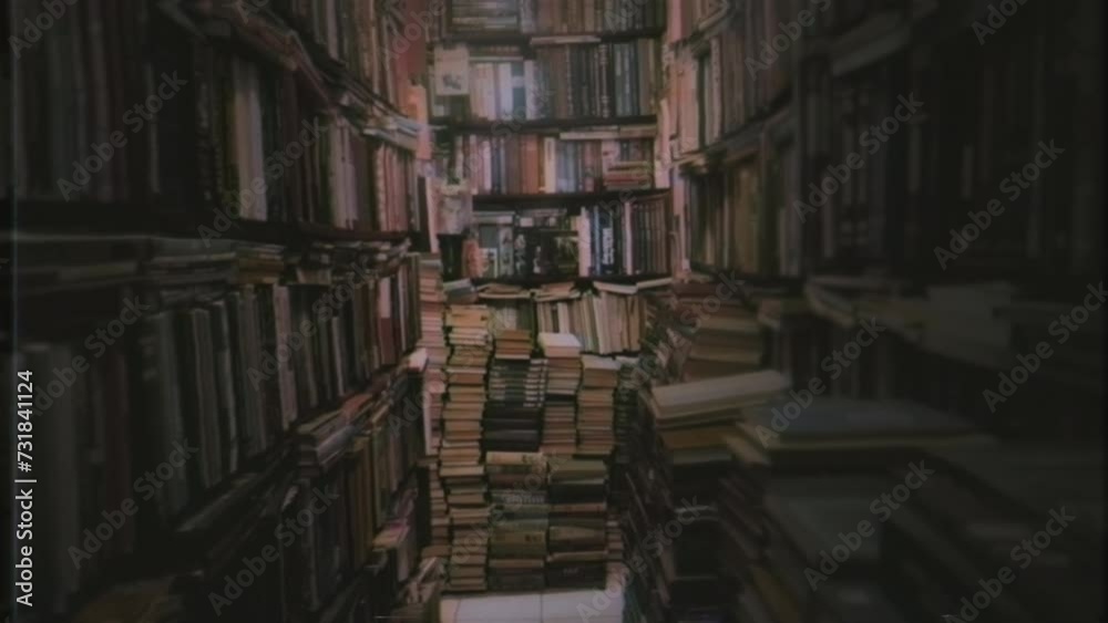Going Through Bookshelves Old Library Books Corridor VHS Effect ...