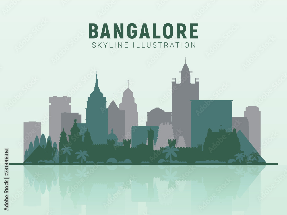 Bangalore skyline. Bangalore skyline and landmarks silhouette, light ...