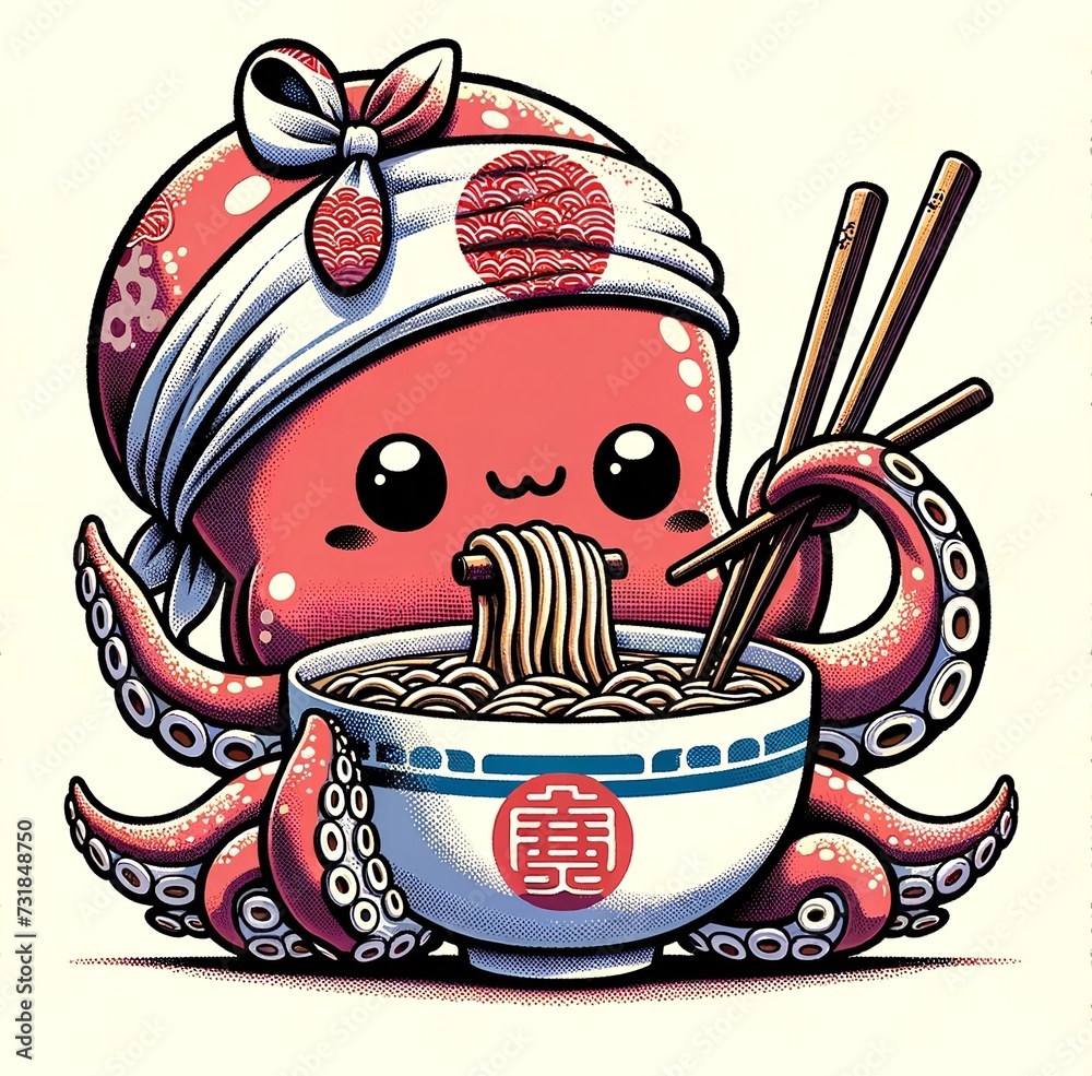 cartoon cute octopus wearing a Japanese-themed bandana Stock ...