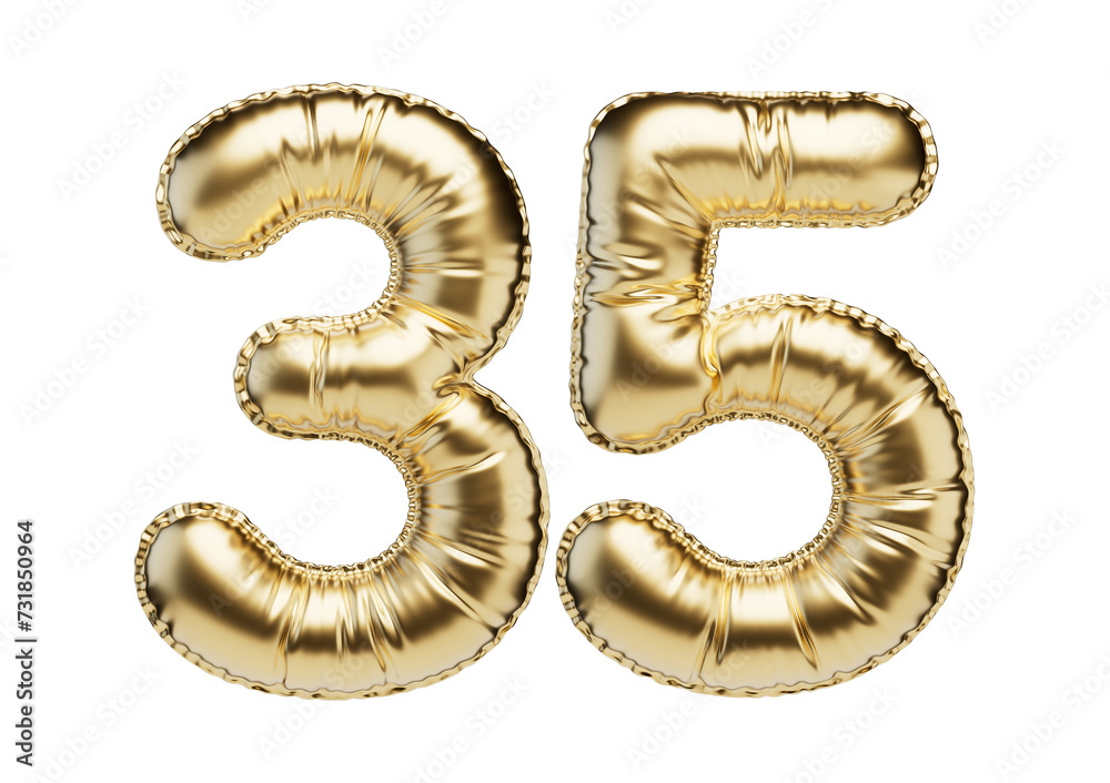 35. Glossy inflatable balloon with the number thirty-five. Golden ...