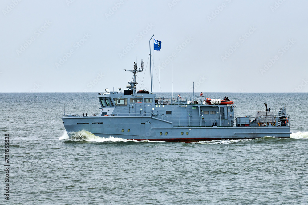 Russian warship armed with armament sails into sea toward military ...