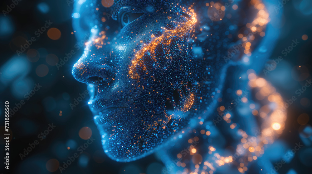 Abstract background technology concept in blue light human body ...
