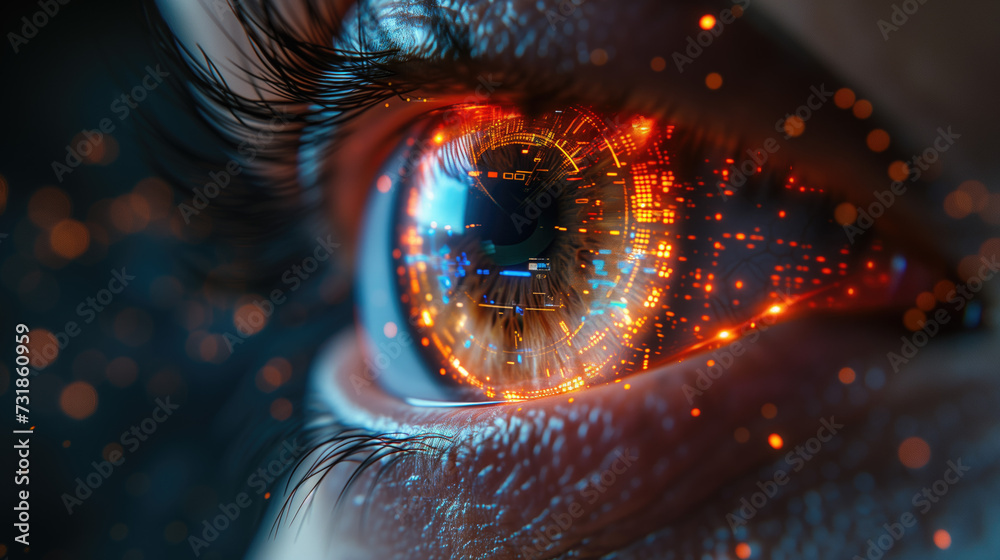 iris scan for security or identification. Eye with scanner and computer ...