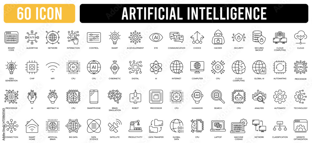 Artificial intelligence icons. Set of brain, robot, ai, head icon Stock ...