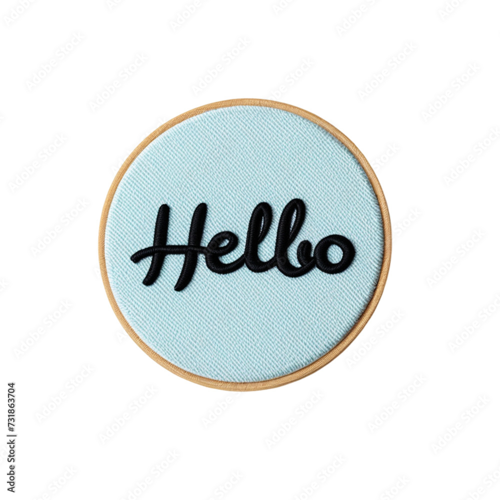 embroidered sticky badge with the word hello on an isolated transparent ...