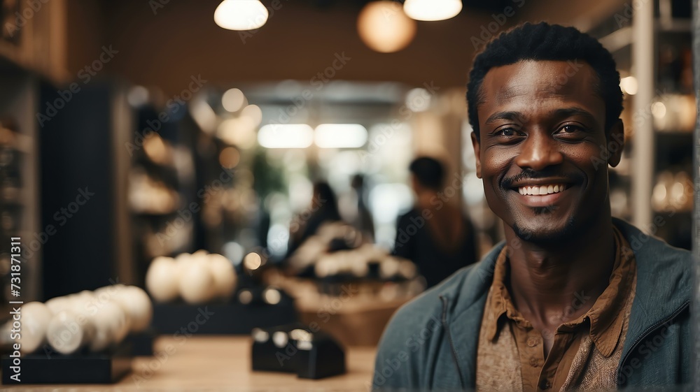 Portait of a smiling confident retail store owner black african man ...