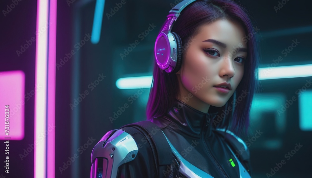 girl of the future model appearance, beautiful Asian girl, cyberpunk ...