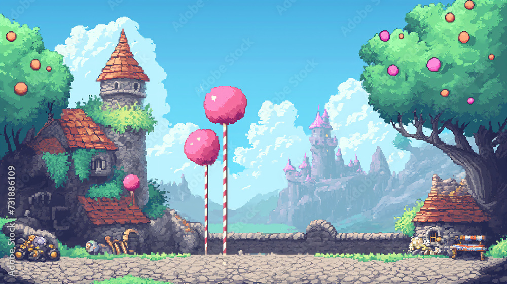 pixel art of lolipop candy dungeon background battle scene in RPG old ...